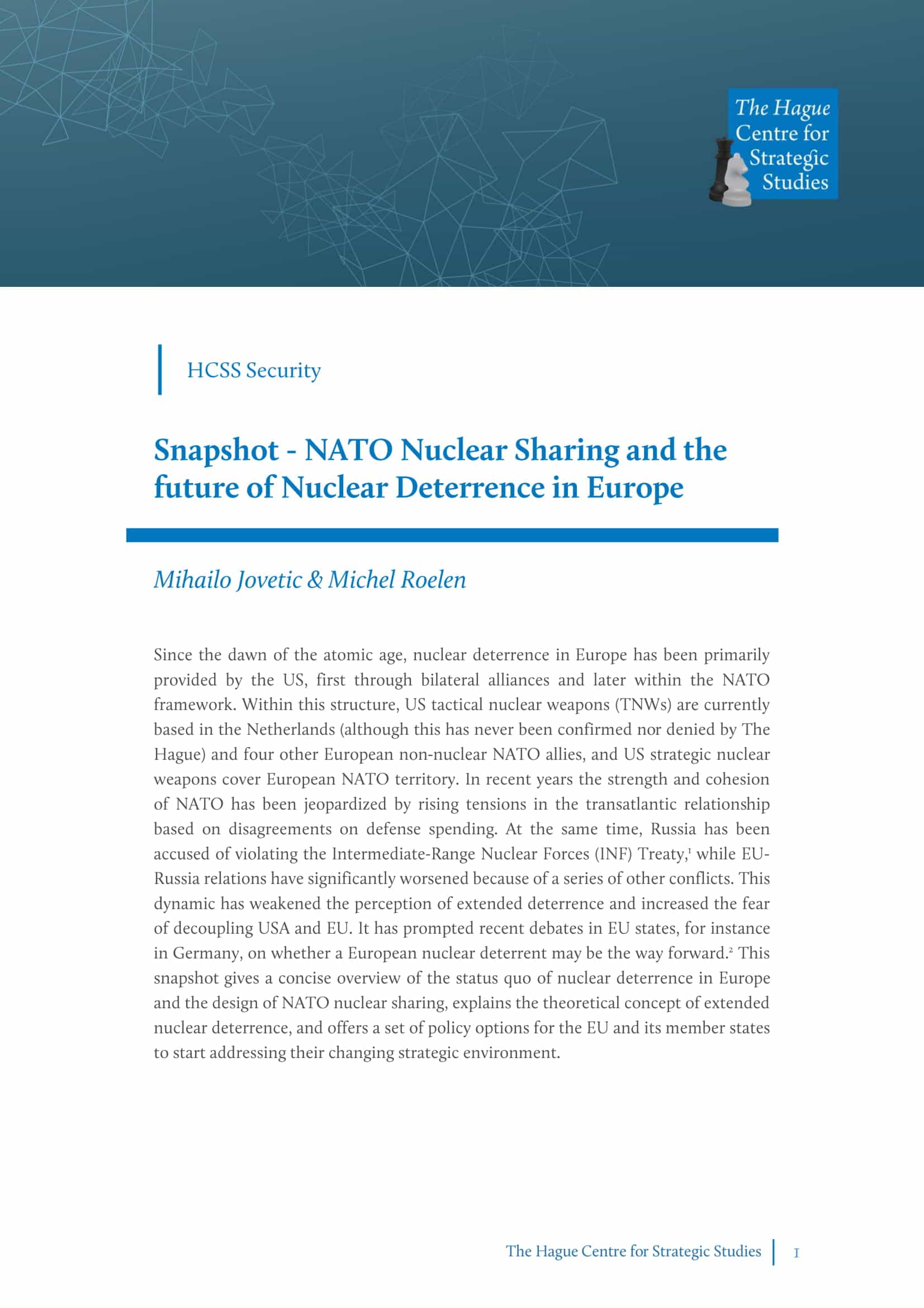 HCSS Snapshot - NATO Nuclear Sharing and the future of Nuclear ...