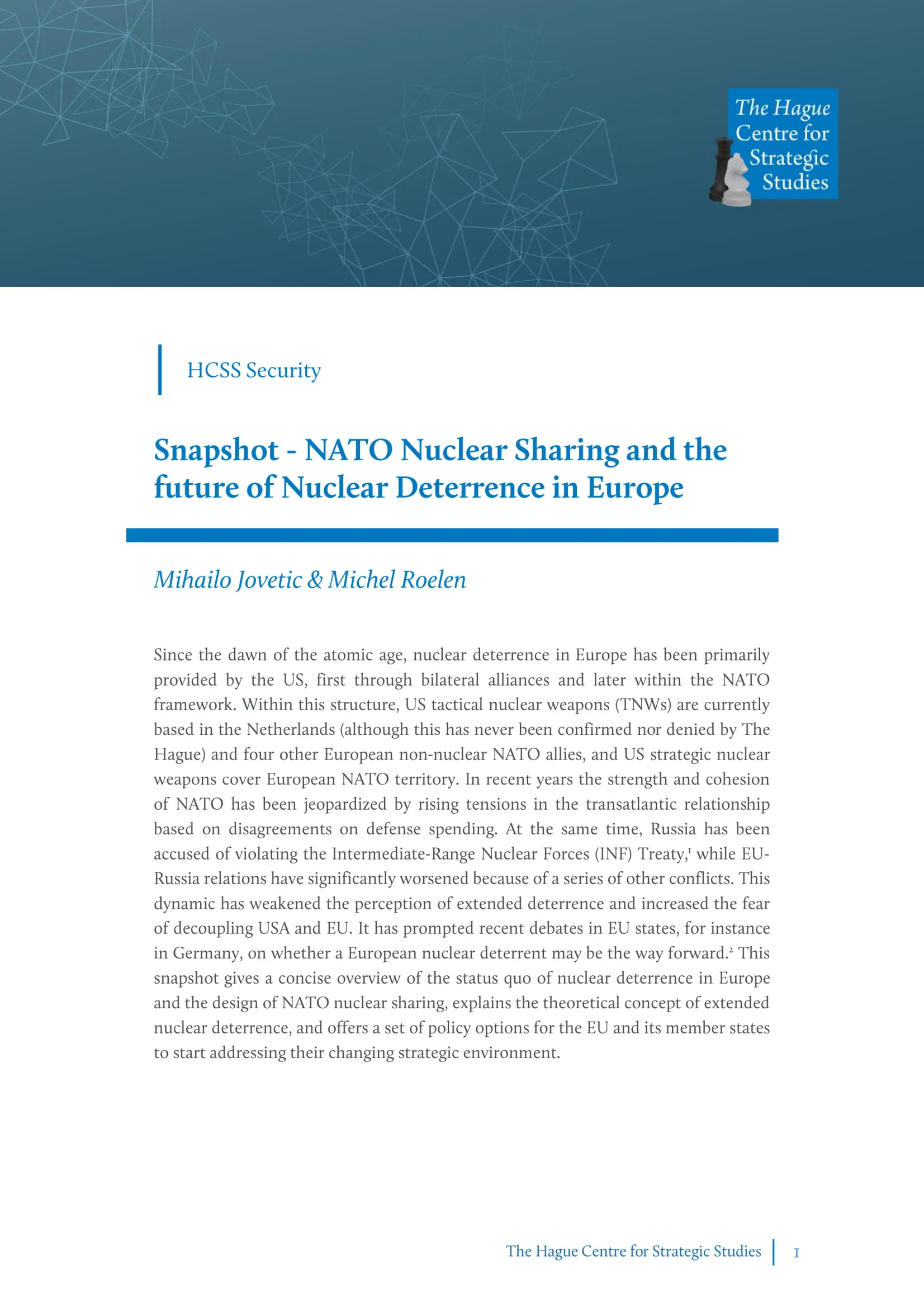 Strategic Stability: Deterrence and Arms Control - HCSS